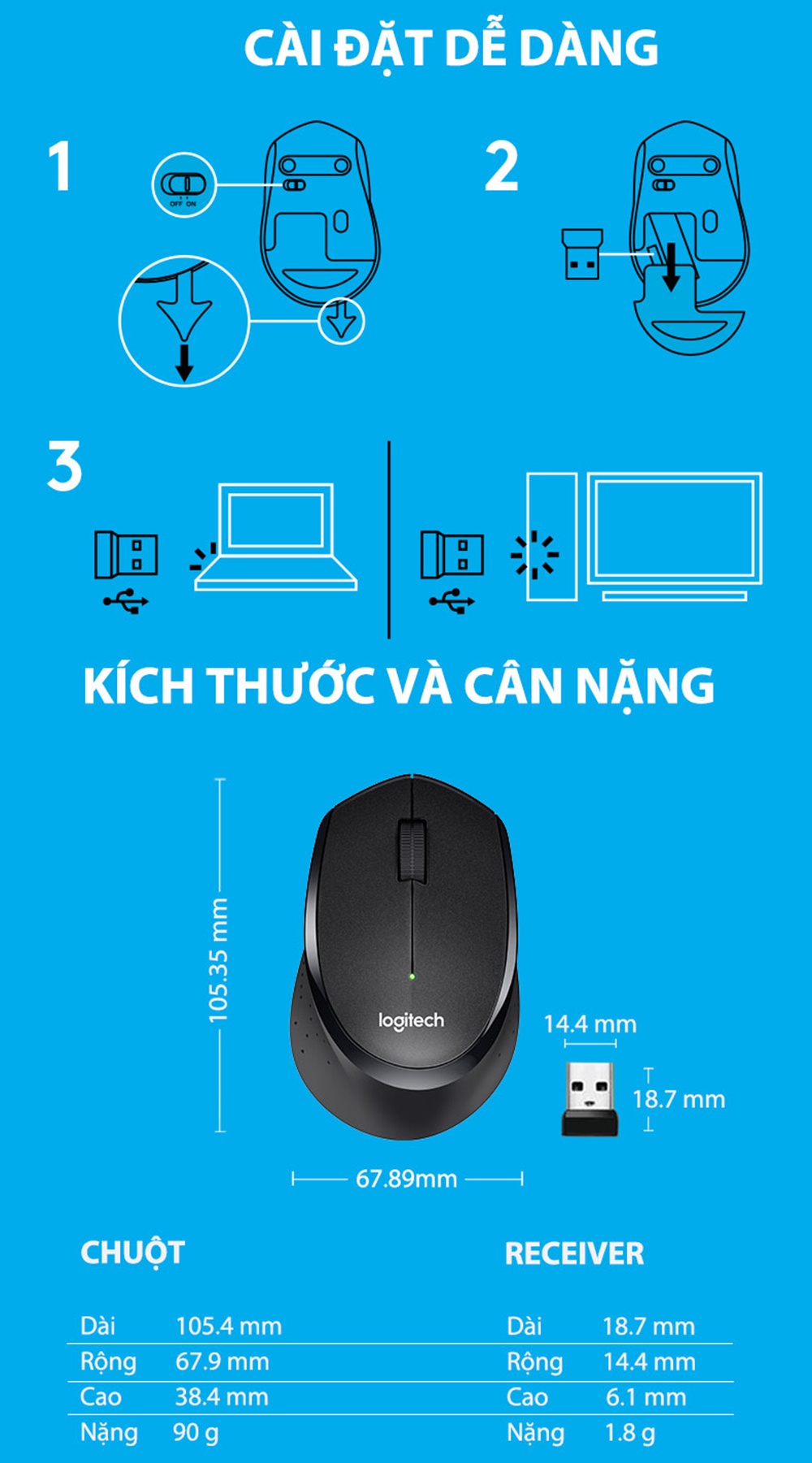 [Mã ELBAU5 giảm 5% tối đa 500K] Chuột không dây Logitech M330 Silent ...