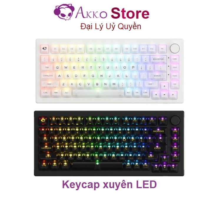 Bộ keycap trong suốt xuyên led AKKO Keycap set - Black / Pink / White ...