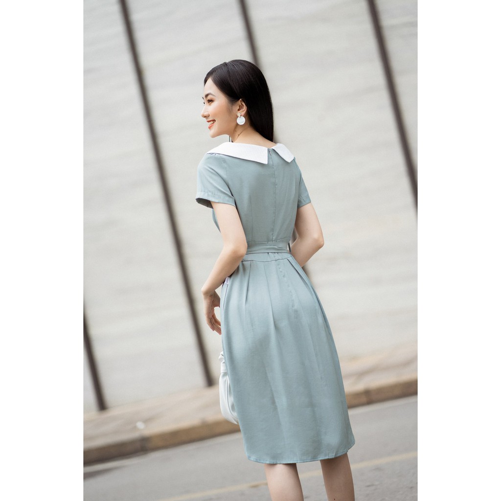Mua Váy đầm thiết kế, Đầm công sở Xanh thiết kế Nẹp Khuy Giả Phối Cổ ...
