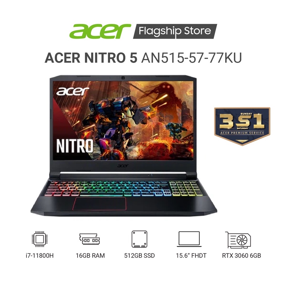 Laptop ACER Nitro 5 AN515-57-77KU 15QHD IPS 165Hz/i7 11800H/2x8GB/512 ...
