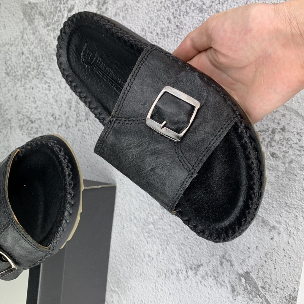 Mua Dép Da Nam Quai Ngang Đế Cao Su Non Giả Khóa Kim Loại Cao Cấp giá rẻ nhất | TecKi.Vn