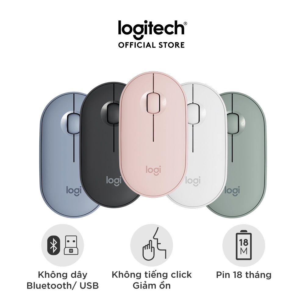 Chuột không dây Logitech Pebble M350 - Bluetooth/ USB, nhỏ gọn, giảm ồn ...