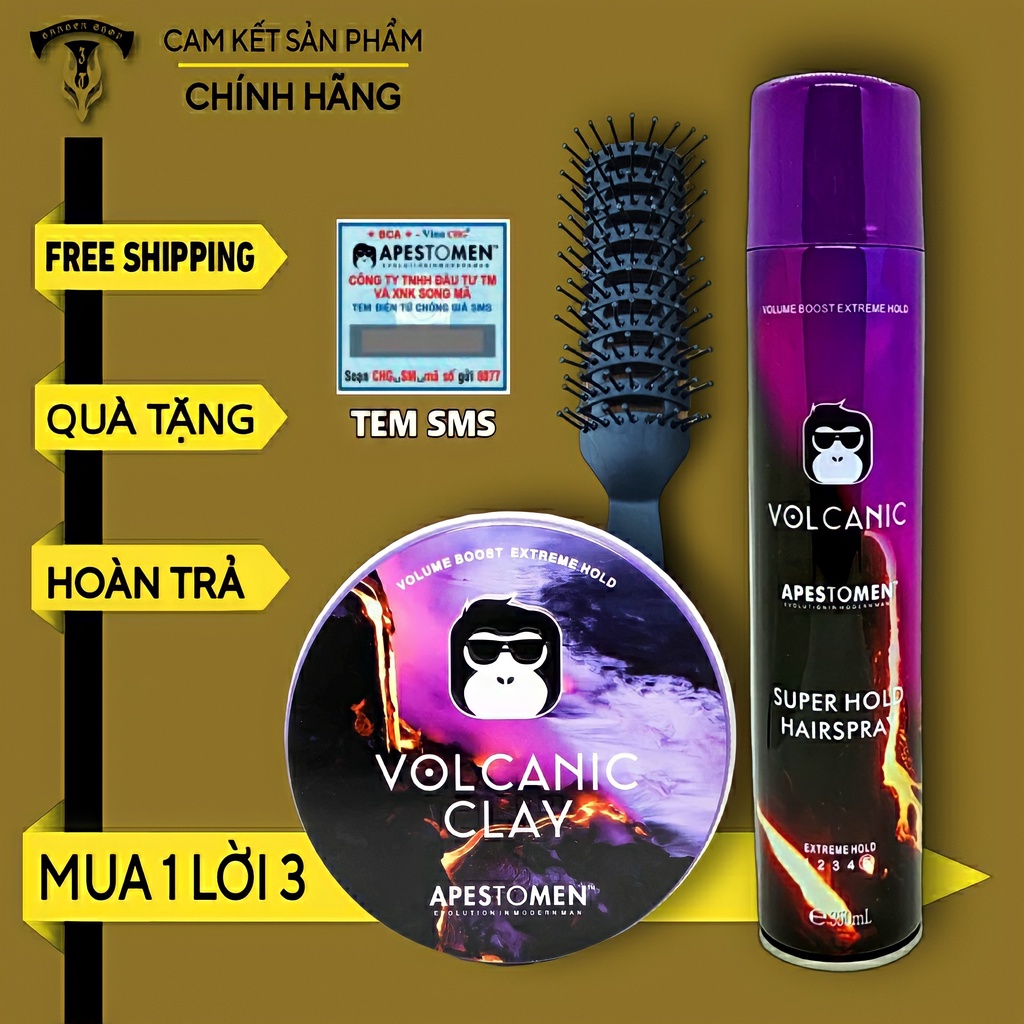 Sáp vuốt tóc nam, Sáp Volcanic Clay chính hãng + Gôm xịt tóc volcanic ...