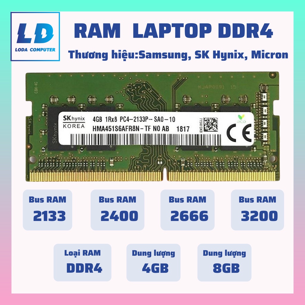 Mua Ram Laptop DDR4 4GB bus 2133, 2400, 2666, 3200 (Hiệu Samsung/SK ...