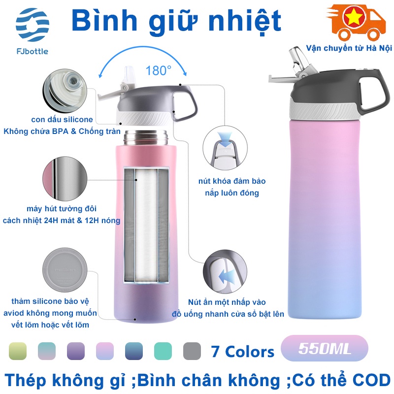 Mua Fjbottle Bình Giữ Nhiệt 550ML Bột gradient Bình Nước Thể Thao Inox 316 Bình Chân Không Cách ...