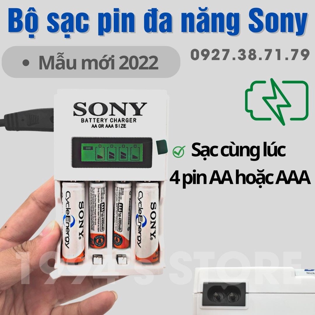 Bộ Sạc Pin AA, AAA Sony - Sạc cùng lúc 4 Pin tiểu 2A, Pin đũa 3A, sạc ...