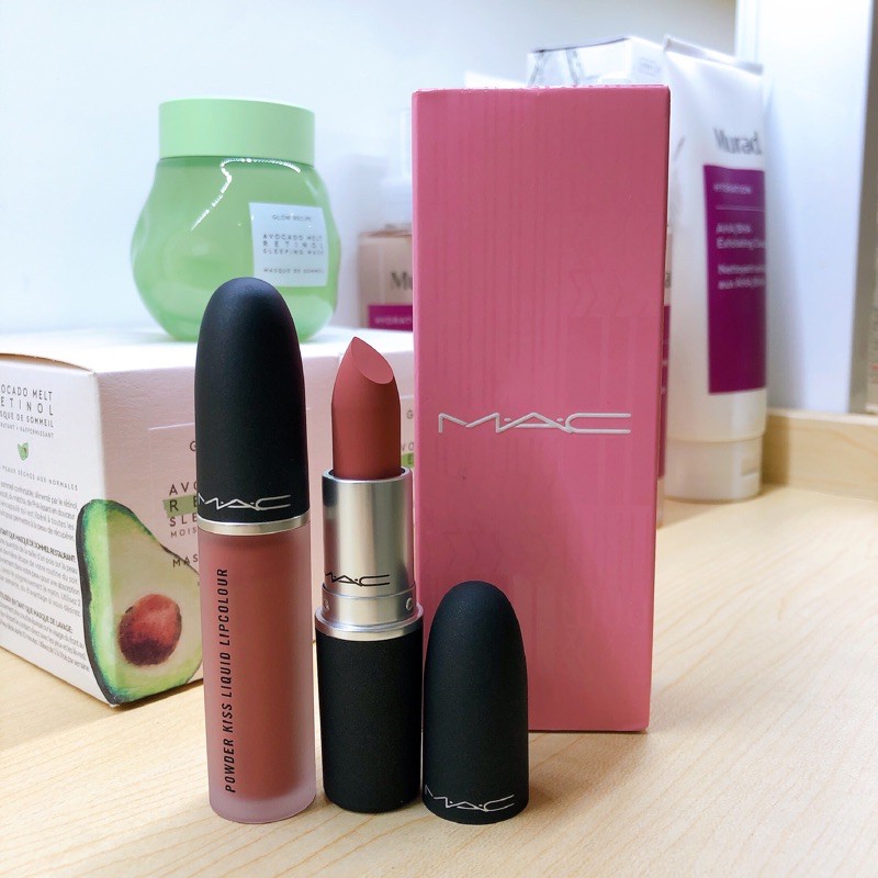 [ M.A.C ] Set son gồm hai thỏi fullsize POWDER KISS LIP KIT | Shopee Việt Nam