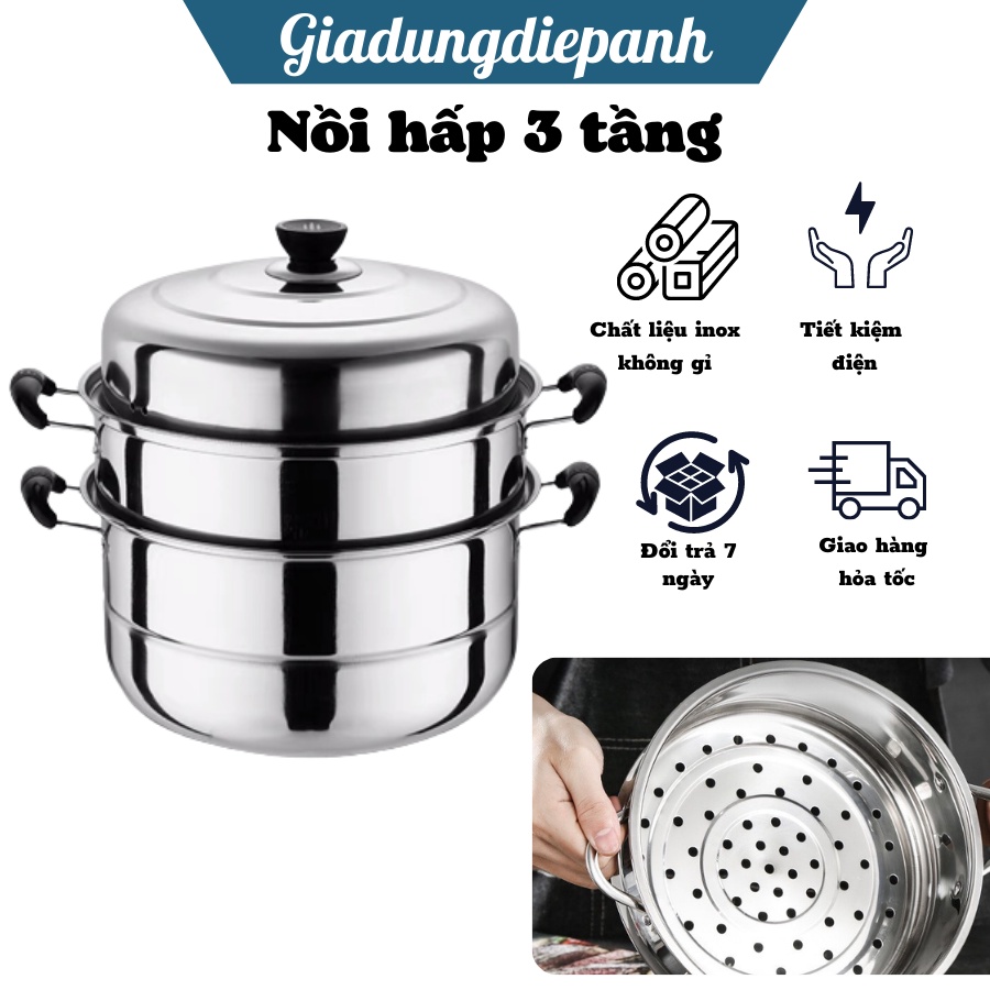 Mua Nồi hấp INOX 3 tầng siêu to rộng nồi hấp bánh bao bánh flan hấp ...