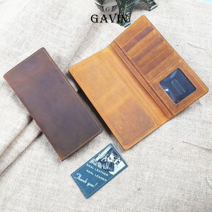 Mua Ví dài nam da bò, ví cầm tay nam da sáp GAVIN (Nâu sáp/ Vàng bò ...