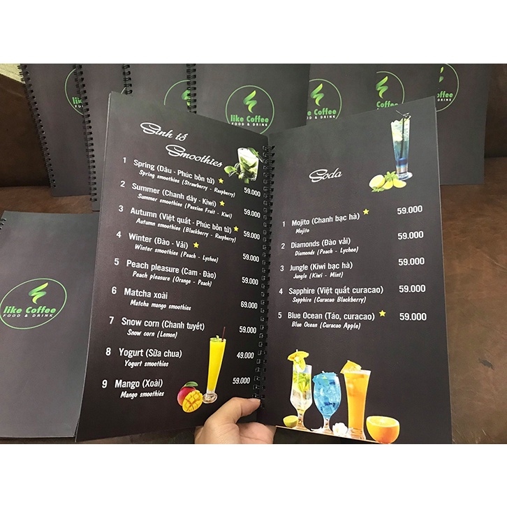 Mua in menu ép plastic, menu cán bóng - cán mờ, menu đóng quyển, menu ...