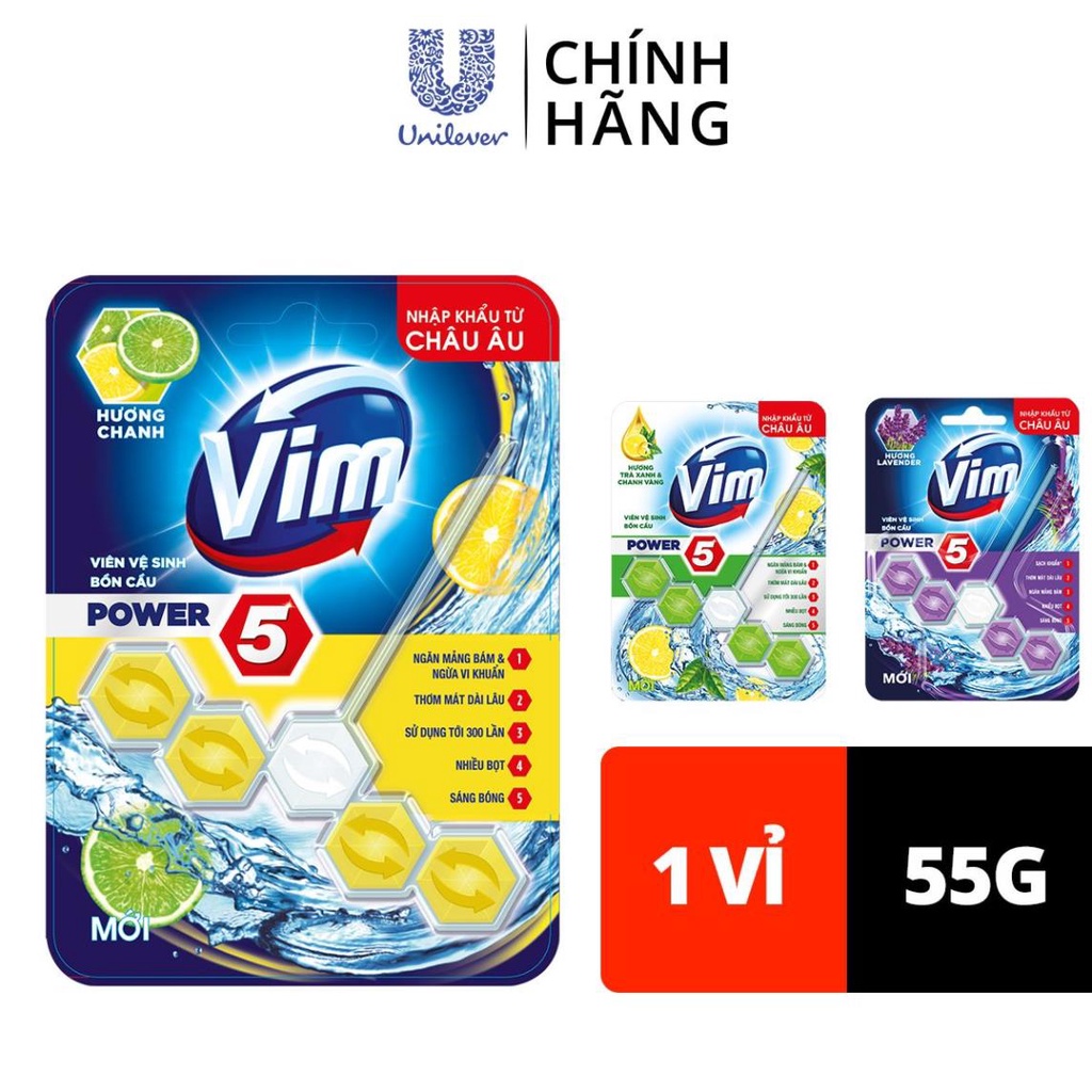 Viên Treo Bồn Cầu VIM POWER 5 thơm mát 55g/vỉ | Shopee Việt Nam