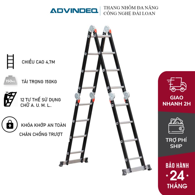 Thang nhôm gấp 4 đoạn nhập khẩu 3,5 - 4,7 mét đa năng ADVINDEQ, khóa ...
