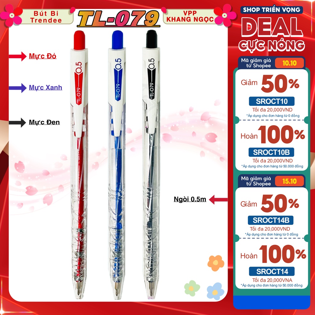 Bút Bi Ngòi 0.5mm ‘Trendee TL 079 Mực Xanh, Đỏ, Đen | Shopee Việt Nam