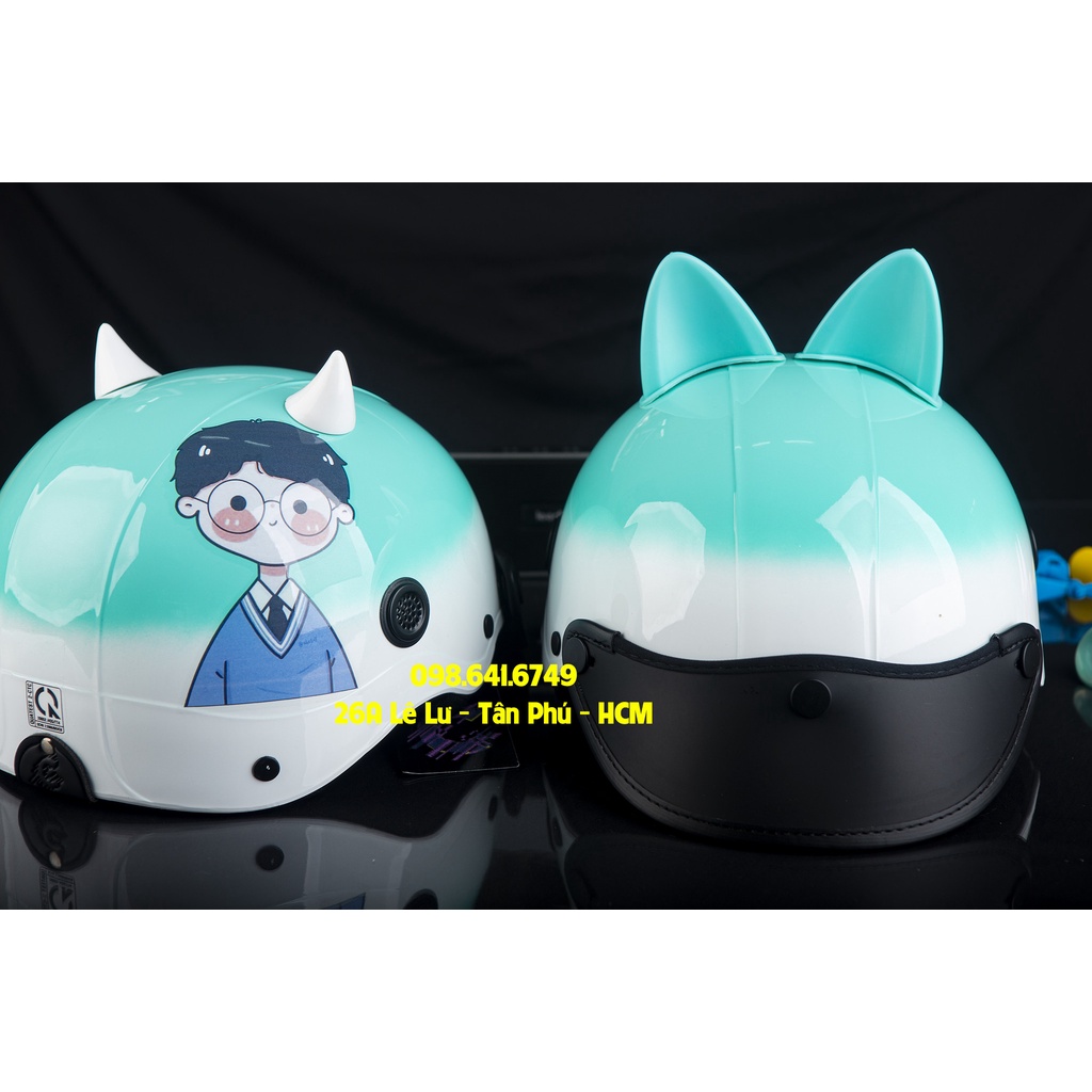 Mua MŨ NÓN BẢO HIỂM NGƯỜI LỚN Cặp đôi Chibi Trai - Trắng Xanh giá rẻ ...