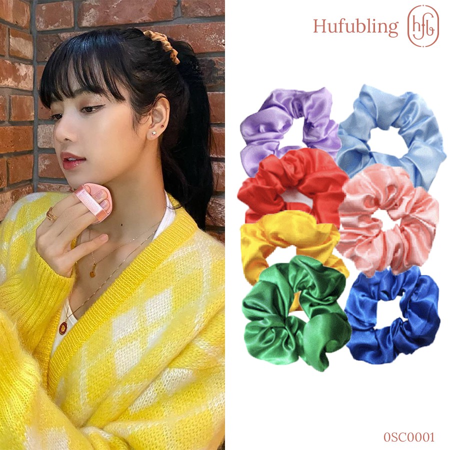 Cột tóc vải vintage Scrunchies Lisa BlackPink màu đỏ buộc tóc vải ảnh ...