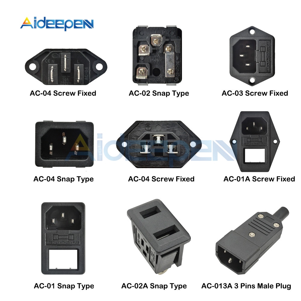 Ổ Cắm Ac-01 Ac-01A Ac-02 Ac-02A Ac-03 Ac-04 Ac-013A Iec320 C14 Ac-250V 10a 3 Pin Male Female ...