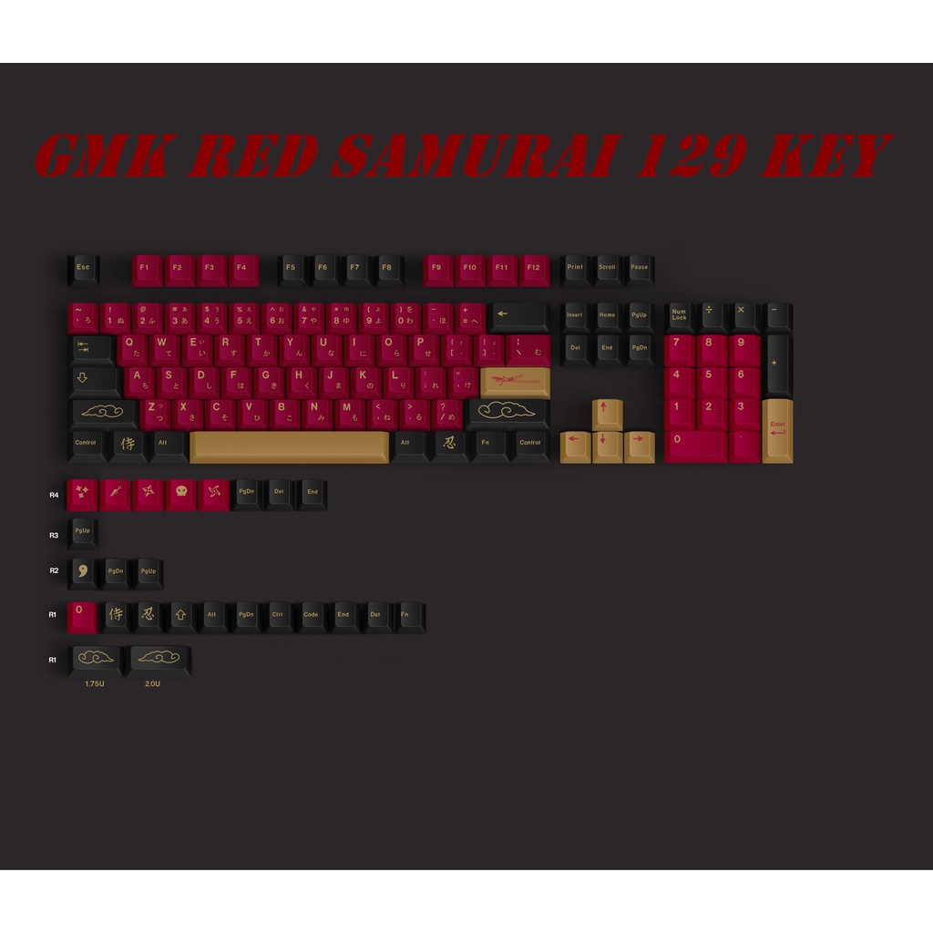 GMK Red / Blue Samurai Keycaps, 129 Phím Keycaps Cherry Profile DYE-SUB ...