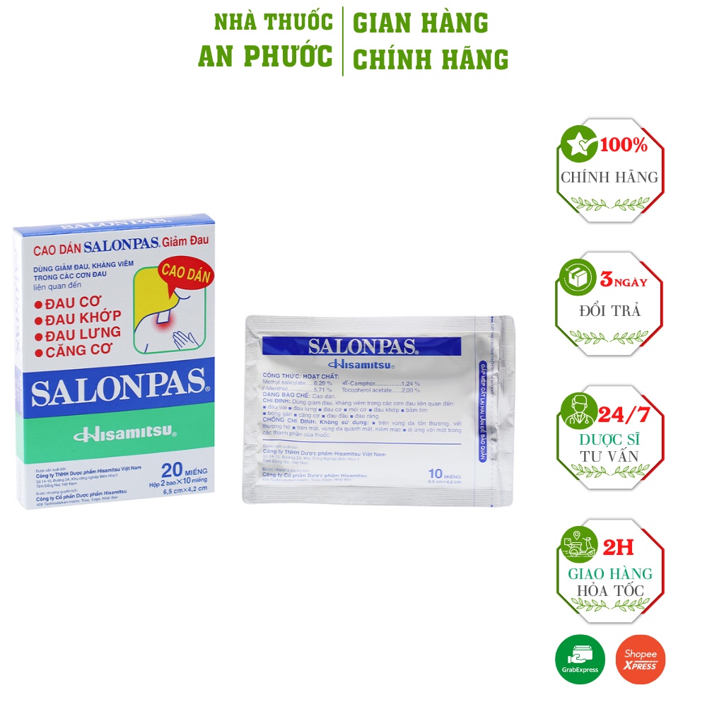 Combo 2 hộp dán Salonpas ⚡ XẢ KHO GIÁ SỐC ⚡Miếng dán đau cơ, đau lưng ...