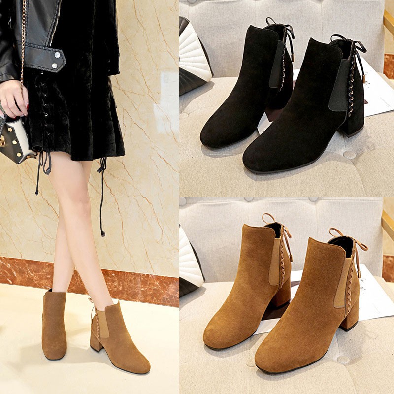 Mua Boot da nữ GND011 cổ ngắn da lộn đế vuông màu nâu giá rẻ nhất ...