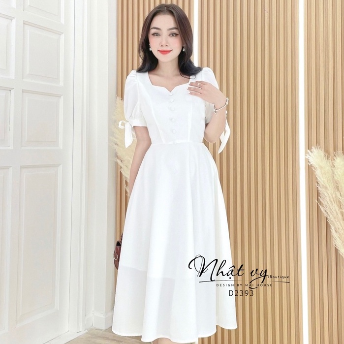 Mua Đầm Váy Thiết Kế NHẬT VY Cổ Vuông Phối Cúc Thắt Nơ Chất Cotton Chất ...