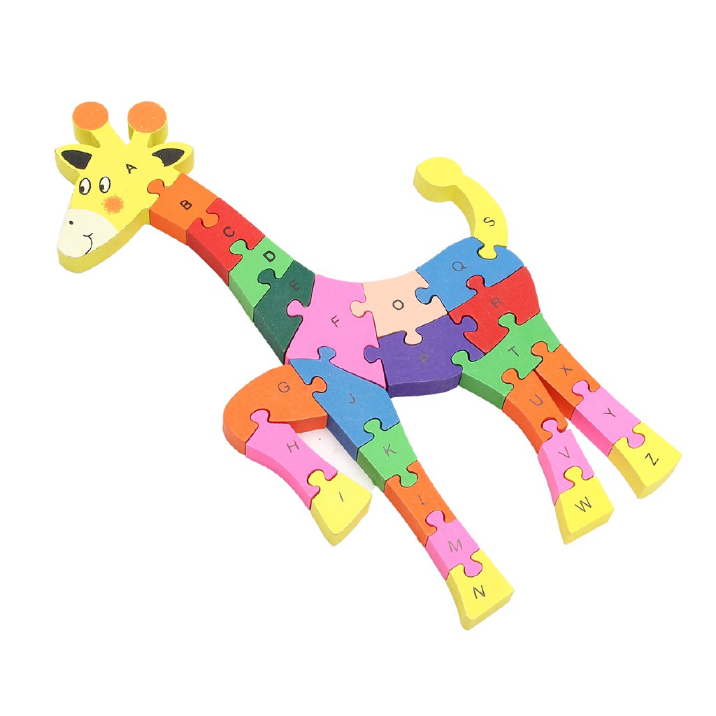 ZJ Wooden Giraffe Block ABC Alphabet Letters A-Z Number Puzzle Kids ...