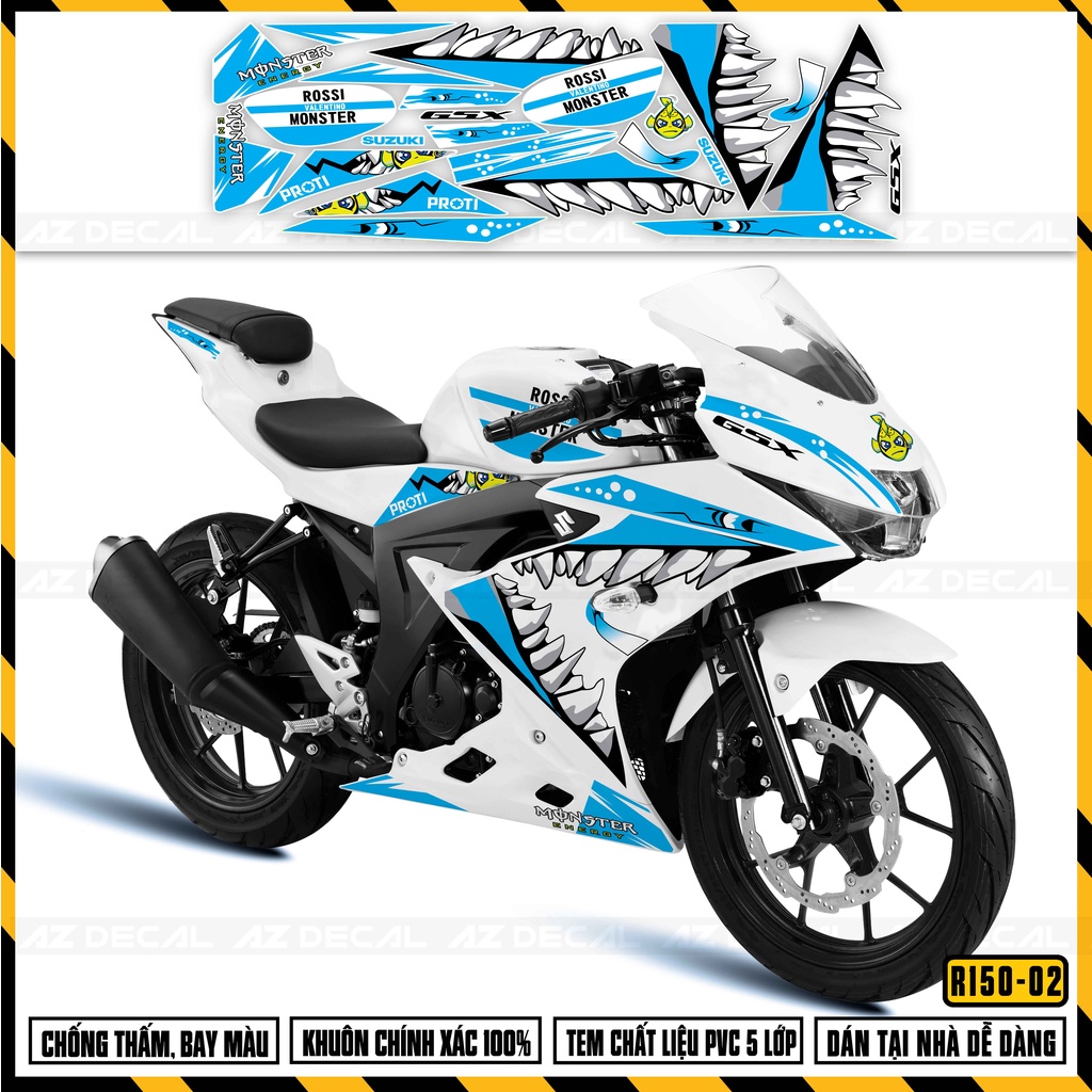 Mua Tem Rời Xe Suzuki GSX R150 Mẫu Cá Mập Monster | GSX R150-02 | Decal ...