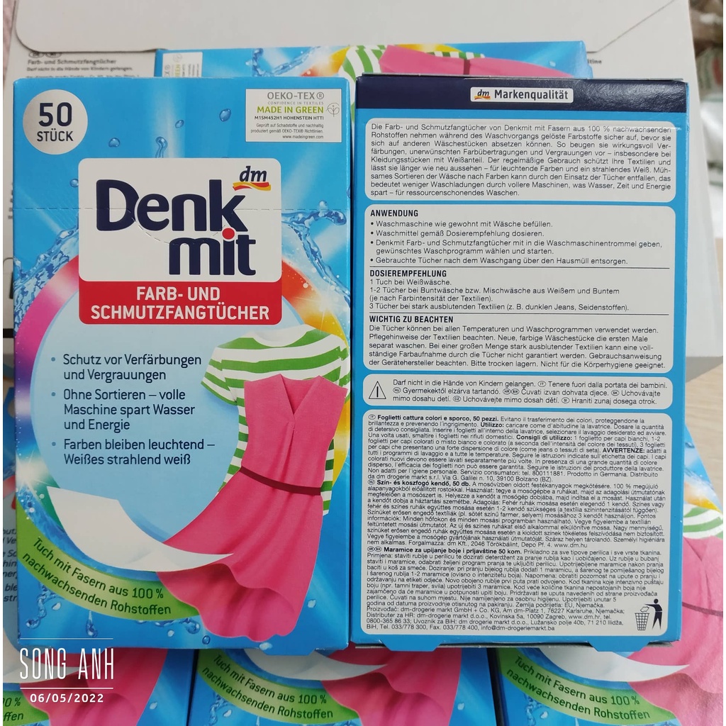 Mua Denkmit hộp 50 tờ giấy chống phai và hút màu loang trên quần áo ...