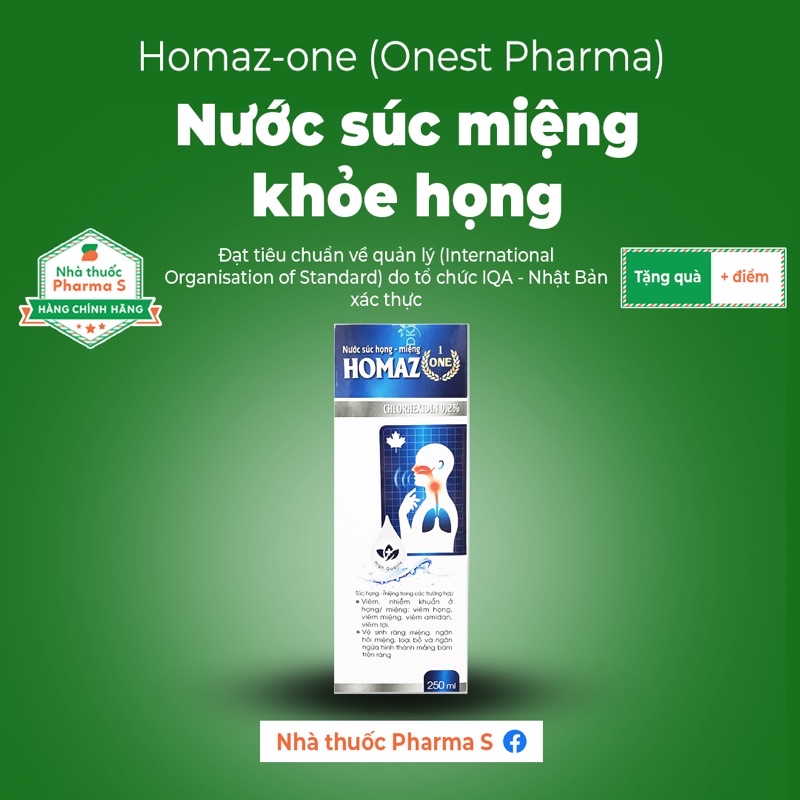 Nước súc miệng Homaz-one chứa Chlorhexidine 0,2% diệt khuẩn- Chai 250ml ...