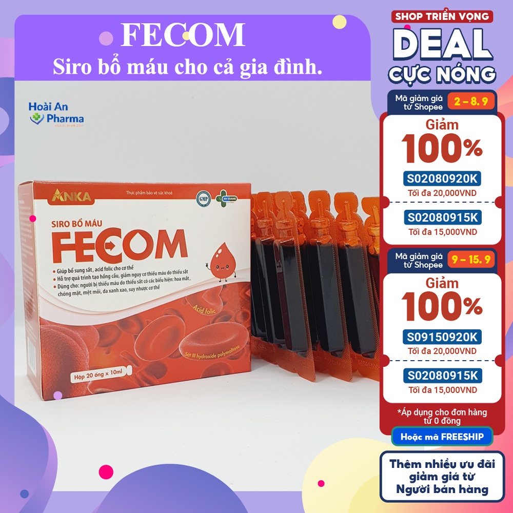 Siro, sắt nước cho bà bầu và trẻ em FECOM GOLD, Hộp 20 ống x 10ml | Shopee Việt Nam