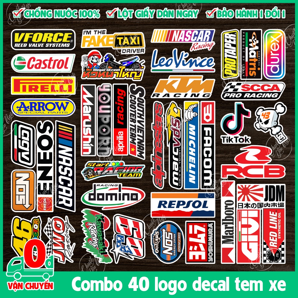 Mua Combo 40 sticker chống nước không trùng hình dán decal tem xe logo ...