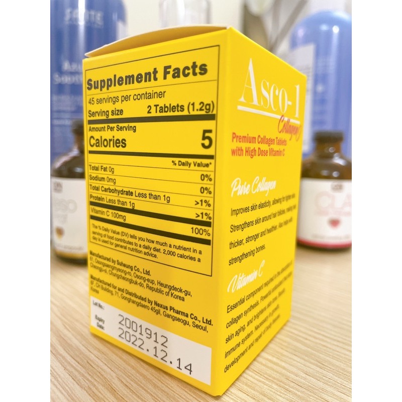 Viên uống Asco- 1 Collagen 90 viên Vitamin C 100mg Pure Collagen 500mg ...