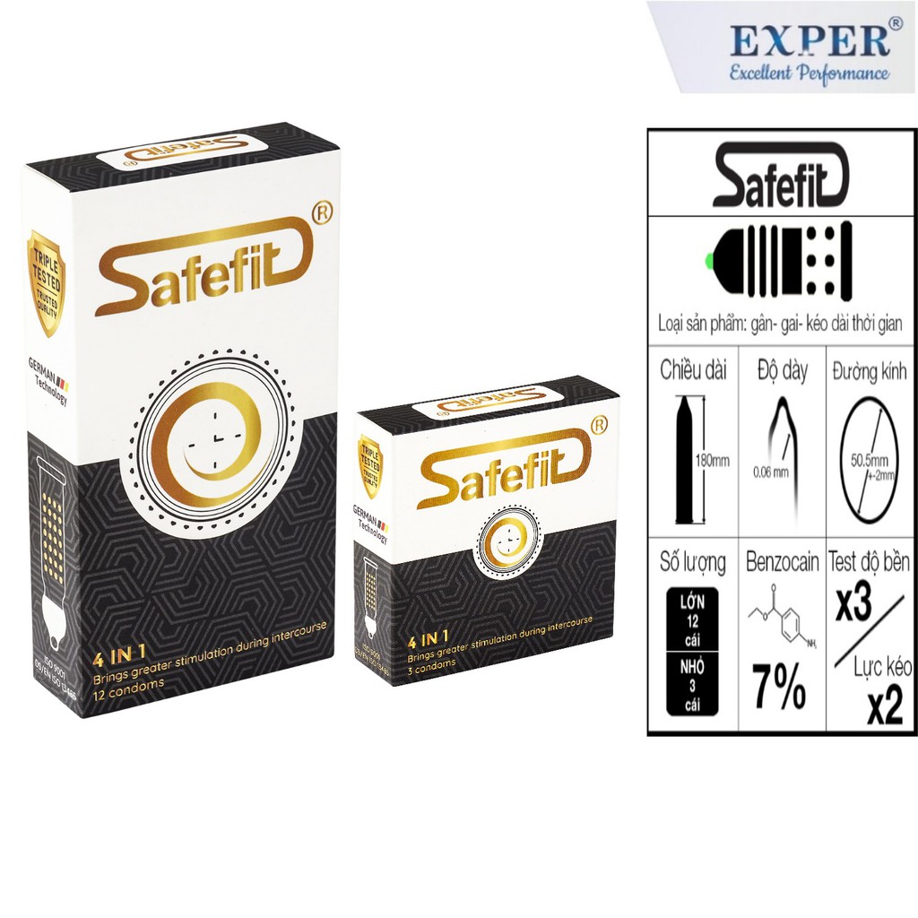 Mua Bao cao su SafeFit - 4in1 (gân, gai, cổ thắt và benzocaine - long ...