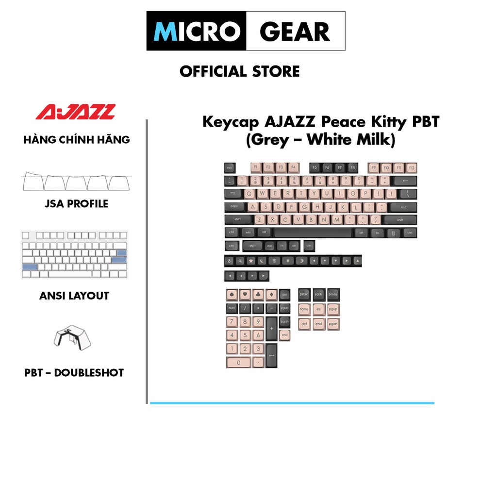 Bộ Keycap AJAZZ Peace Kitty 129 phím (Chất liệu PBT / DoubleShot /JSA ...