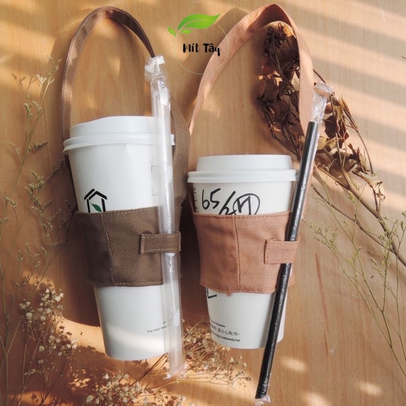 Mua Quai Vải Túi Vải Kaki 2 Lớp Xách Ly Cốc Trà Sữa, Cà Phê, Tumbler ...