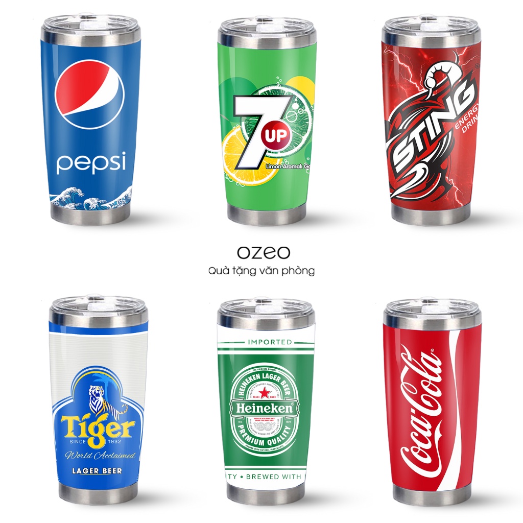 Ly Giữ Nhiệt 600ml In Hình Các Nhãn Hiệu Đồ Uống, Cocacola, Pepsi ...