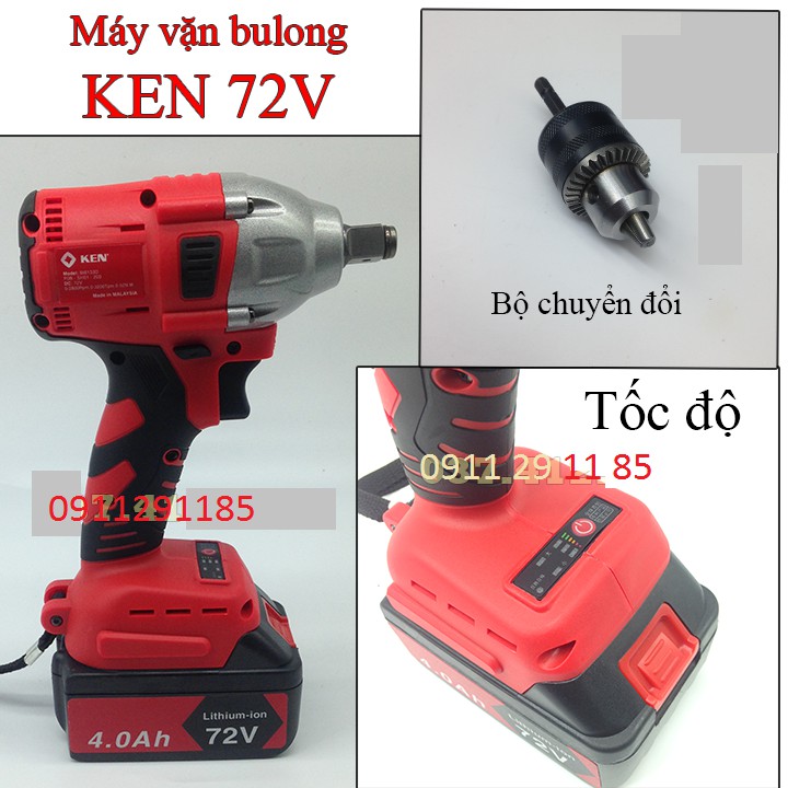 Máy Siết Bulong KEN 72V - Máy siết Bu Lông 2 Pin - (TẶNG Đầu Khẩu 22mm ) - Không Chổi Than - Máy ...