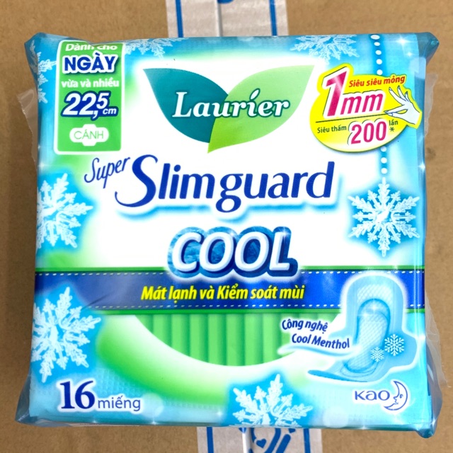 Băng vệ sinh Laurier Super Slimguard Cool siêu siêu mỏng có cánh 16 ...