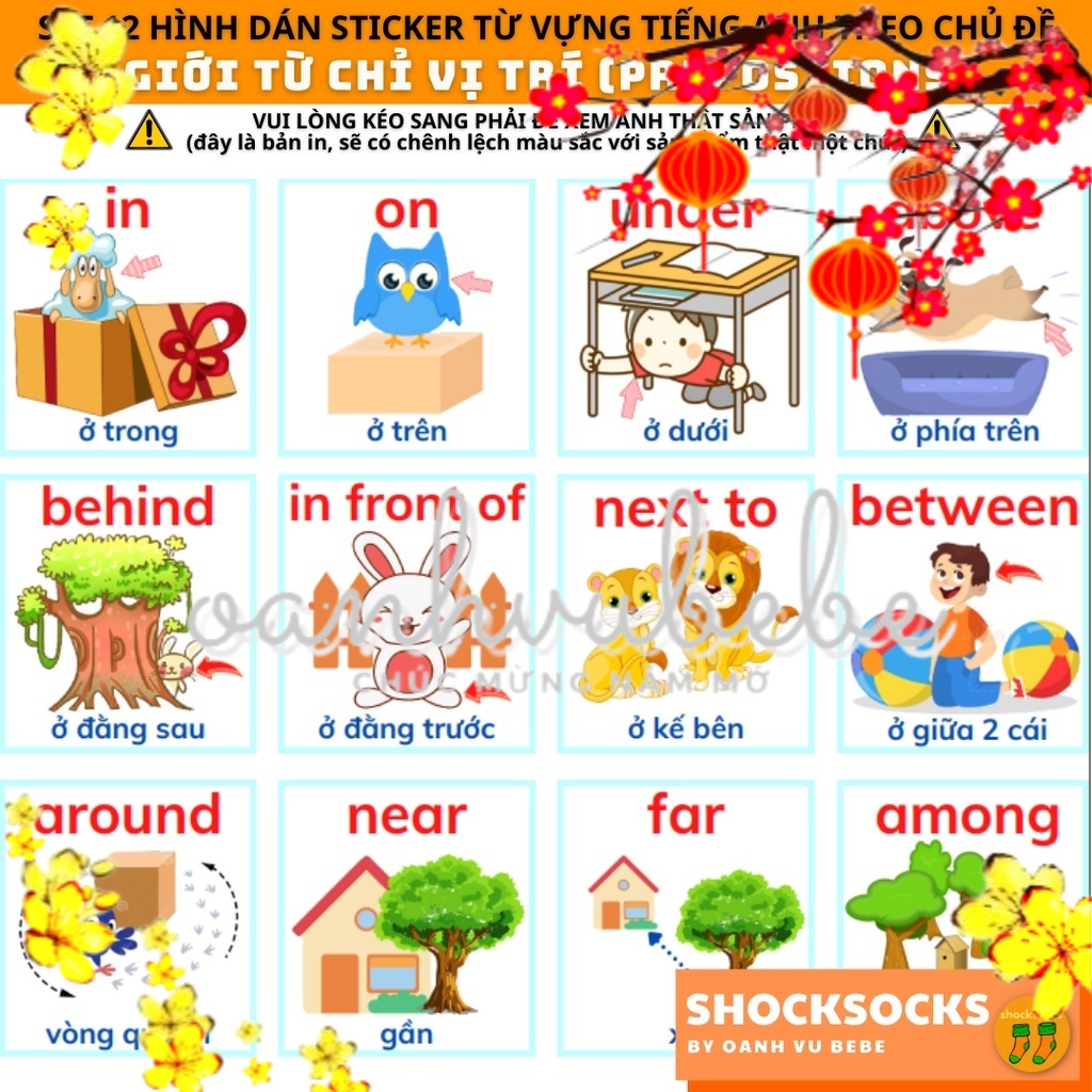Mua 🔥SET 12 hình dán sticker từ vựng tiếng Anh - chủ đề GIỚI TỪ CHỈ VỊ ...