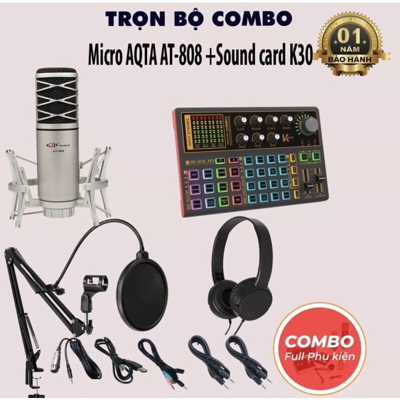Bộ Combo Micro Livestream Sound Card K300 & Mic AQTA AT808 có Chân Kẹp ...