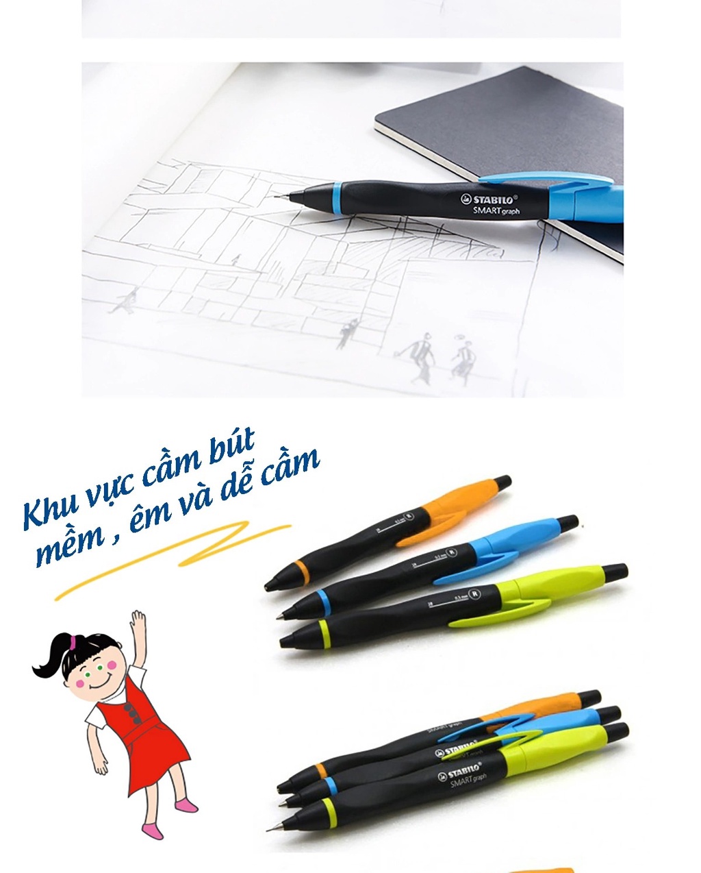Bộ 1 cây bút chì bấm STABILO SMARTgraph 0.5mm + ruột chì PC3205R12-2B ...