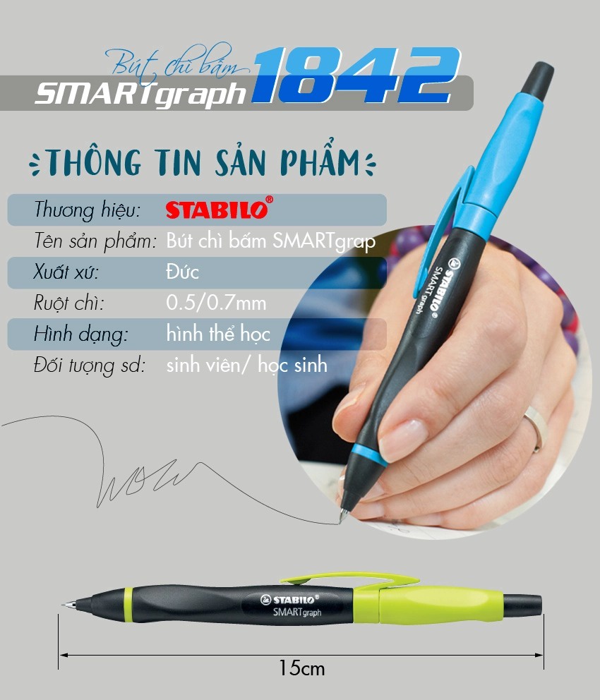 Bộ 1 cây bút chì bấm STABILO SMARTgraph 0.5mm + ruột chì PC3205R12-2B ...