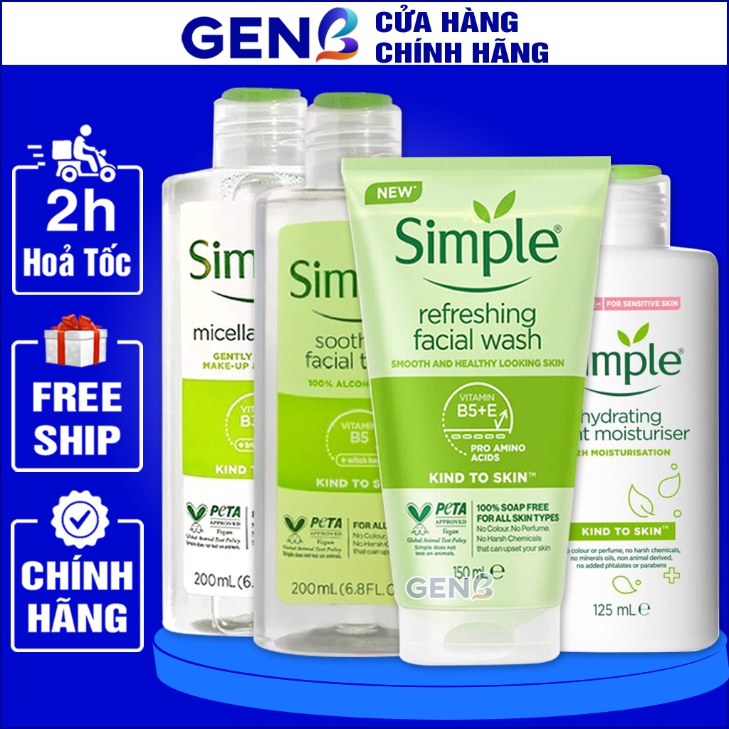 Combo SIMPLE Chăm Sóc Da Tẩy Trang Sữa Rửa Mặt Nước Hoa Hồng Srm Chính ...
