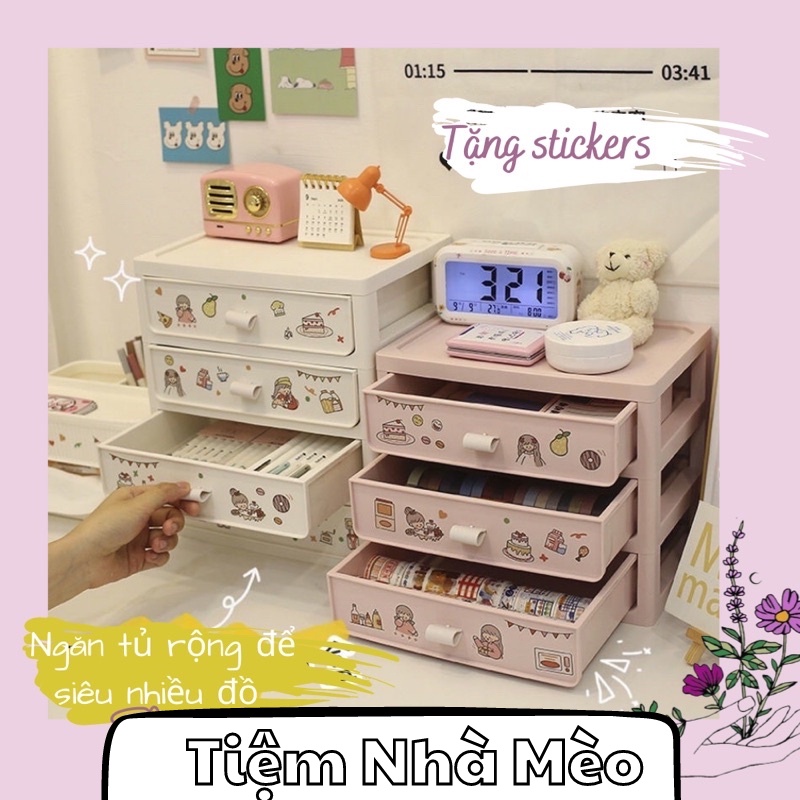 Mua [ Tặng Stickers ] Tủ mini Để Bàn Đựng Đồ Dùng Học Tập Loại Nhựa ...