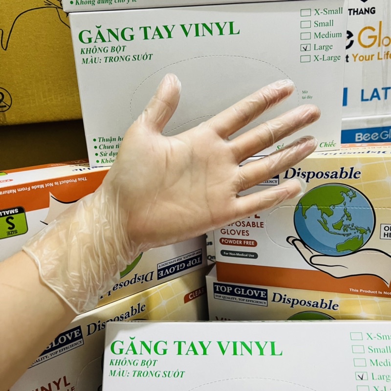 Găng Tay Cao Su Trong Suốt Không Bột Găng PVC Vinyl BlendHộp 100 ...