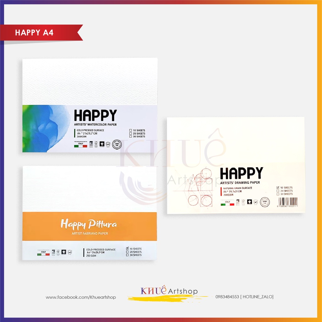 Tập giấy Happy A4/10 tờ / 300gsm/250gsm/200gsm /160gsm vẽ màu nước ...