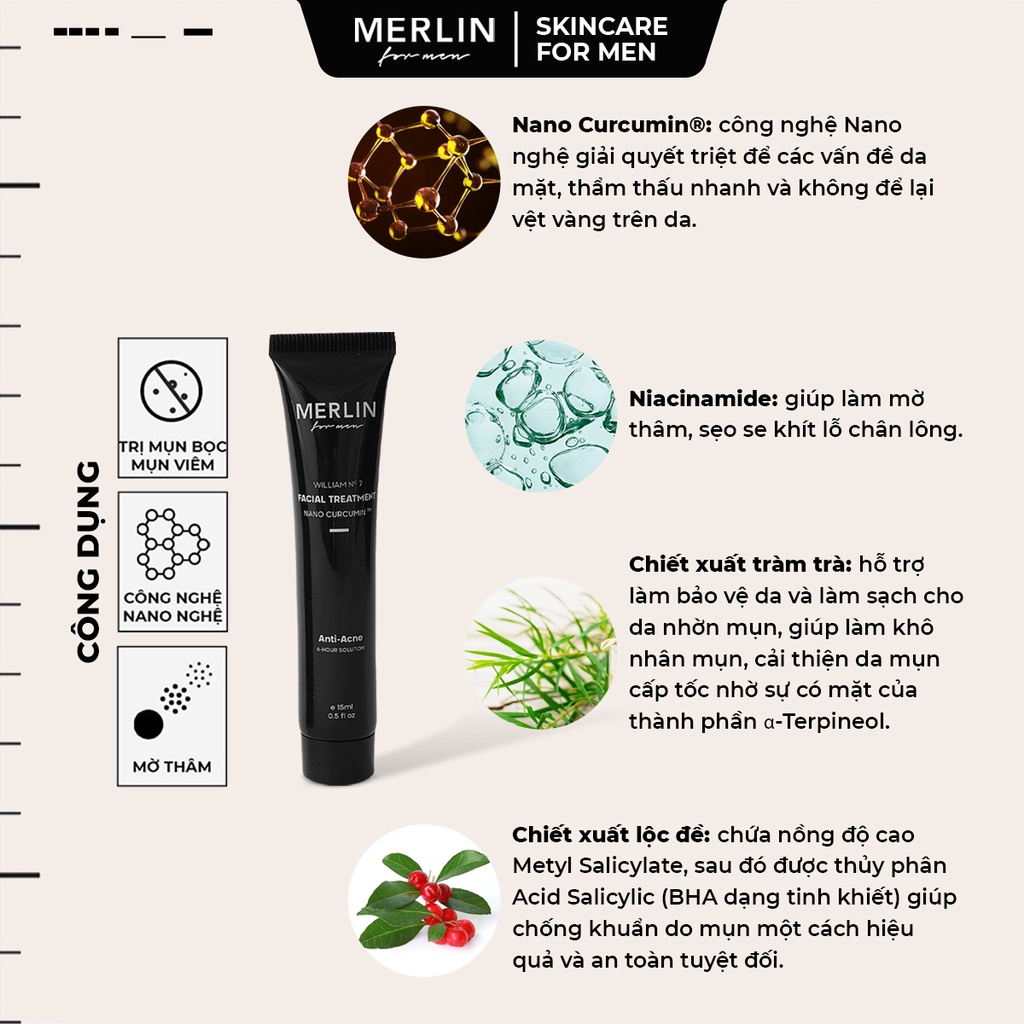 Mua Kem chấm mụn và mờ thâm nam Merlin Nano Curcumin 6h, hỗ trợ giảm ...
