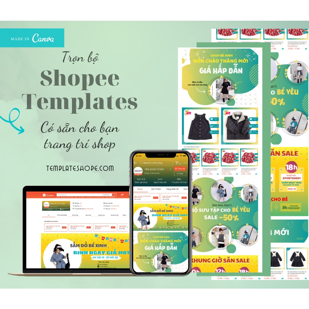 Thiết kế template Shopee cho ngành thời trang trẻ em trọn bộ kích thước ...