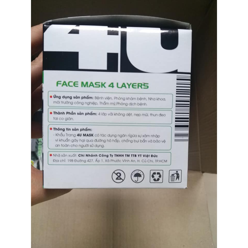 Khẩu trang y tế 4 lớp than hoạt tính hộp 50 cái kháng khuẩn chống giọt ...