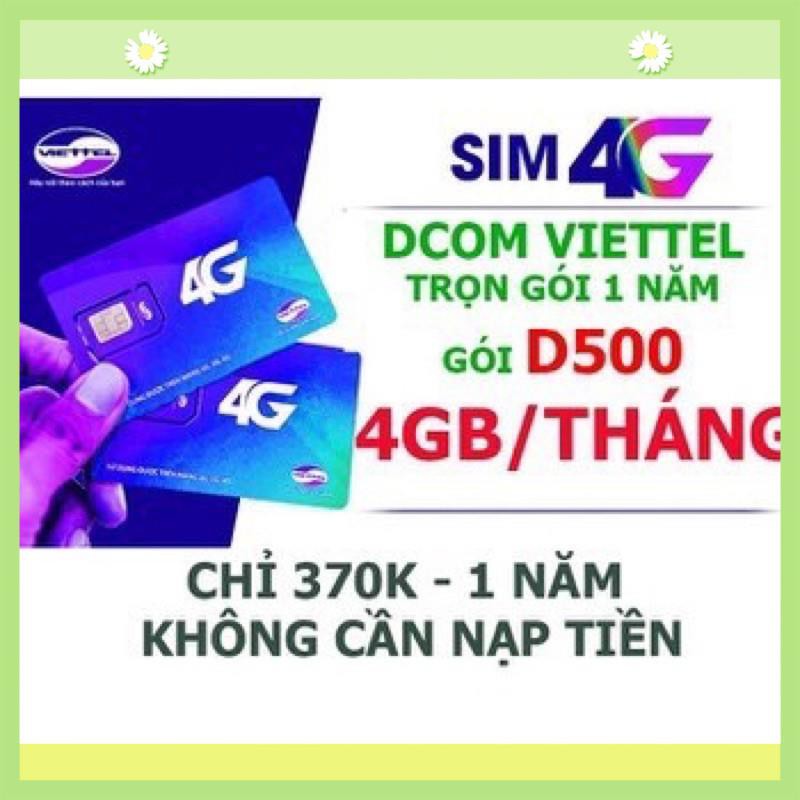 Sim 4G Viettel trọn gói 1 năm D500 4Gb/tháng | Shopee Việt Nam