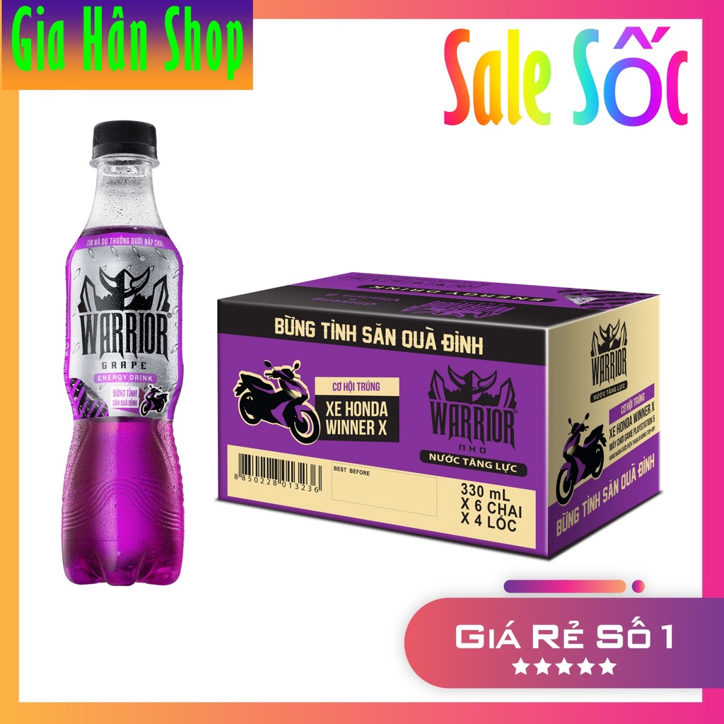Thùng 24 Chai Nước Tăng Lực Warrior vị dâu & nho | Shopee Việt Nam